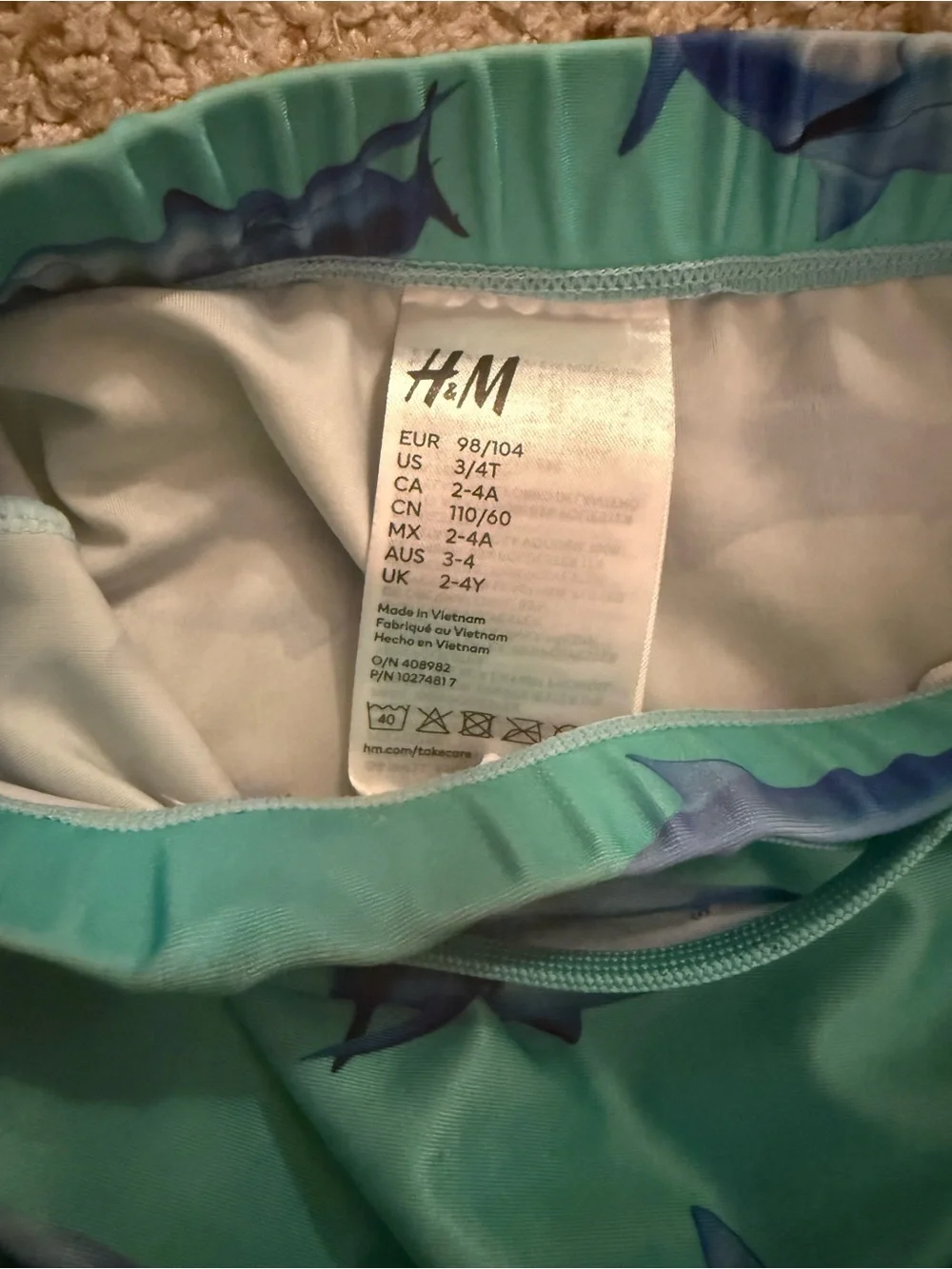 H&M | Swim | Hm Boys Aqua Swim Trunks With Blue Shark Print | Poshmark